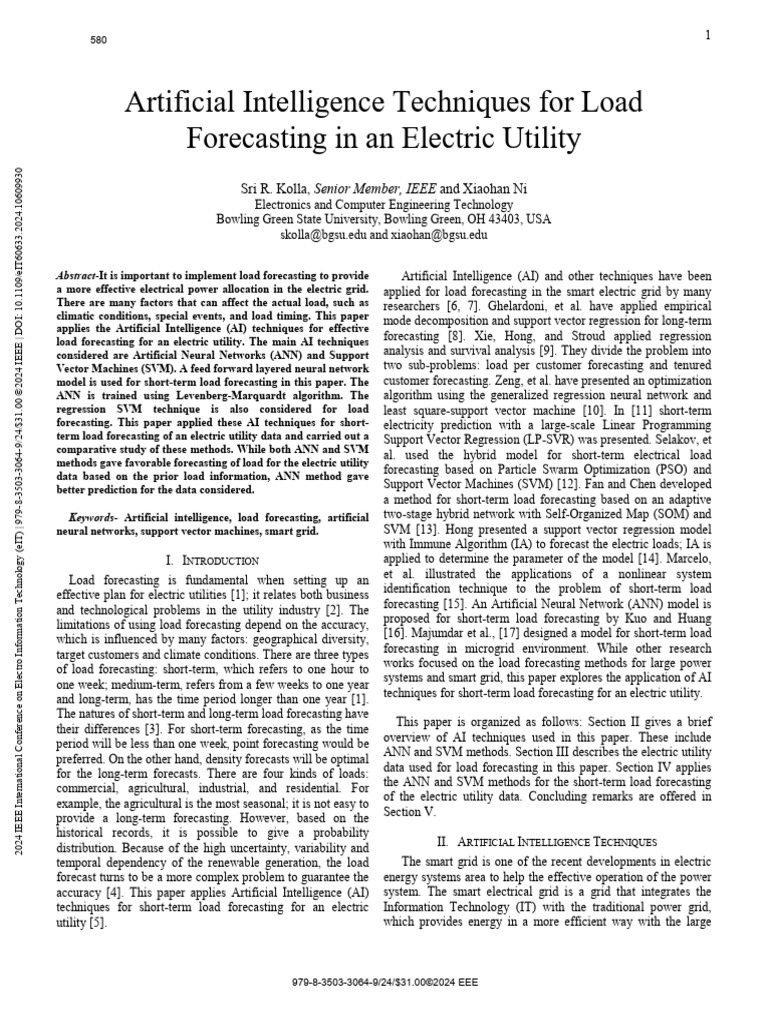 Artificial Intelligence Techniques For Load Forecasting in An Electric Utility | PDF | Support ...