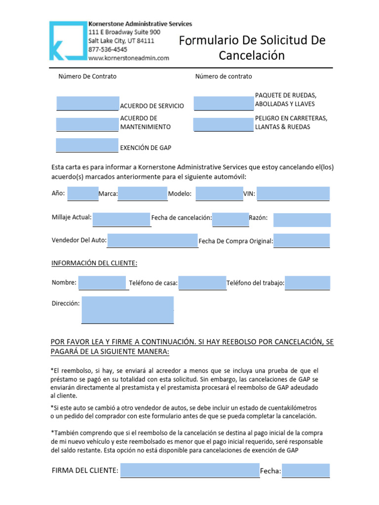 Cancellation Request Form Spanish | PDF