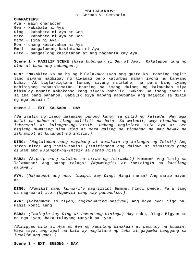 Bulalakaw Script | PDF