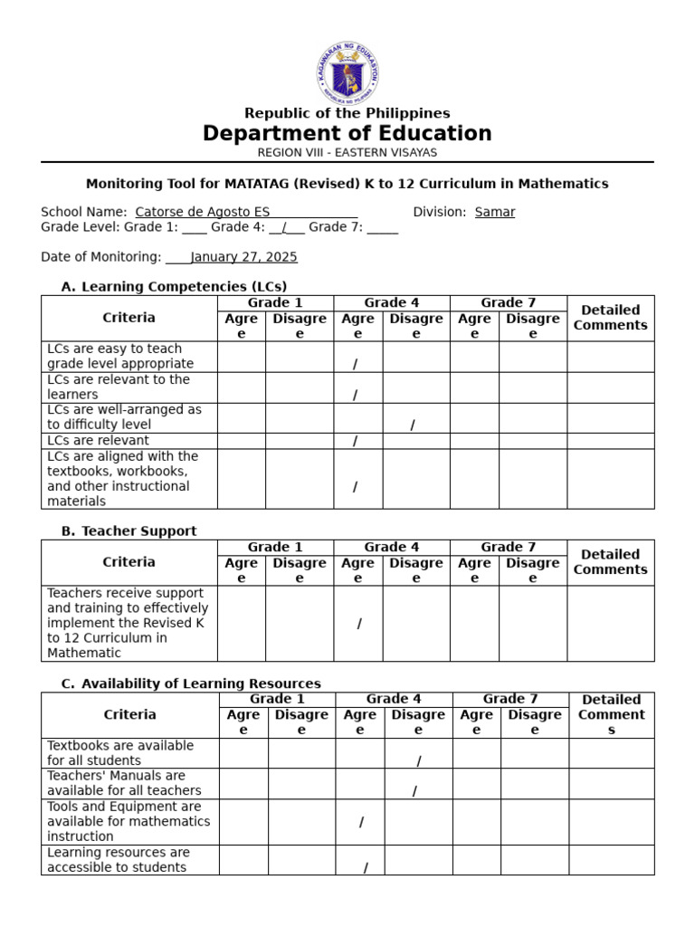 Mathematics-Monitoring-Tool-for-Matatag | PDF | Curriculum | Cognition