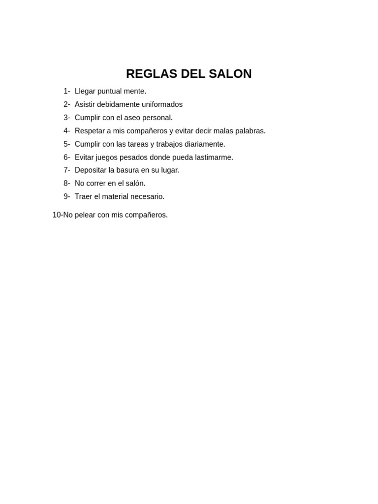 Reglas Del Salon | PDF