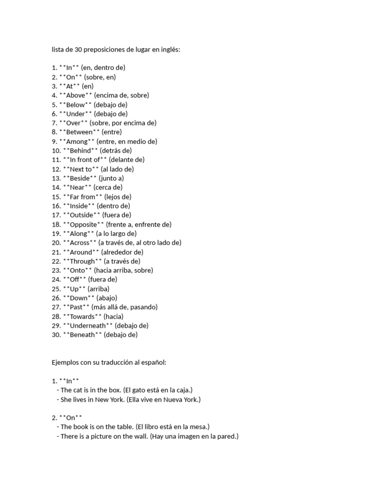 30 Preposiciones de Lugar en Inglés | PDF