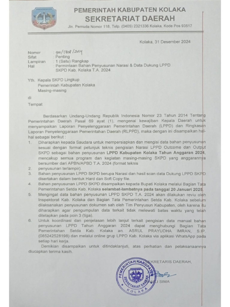 Surat Permintaan Bahan LPPD 2024 | PDF