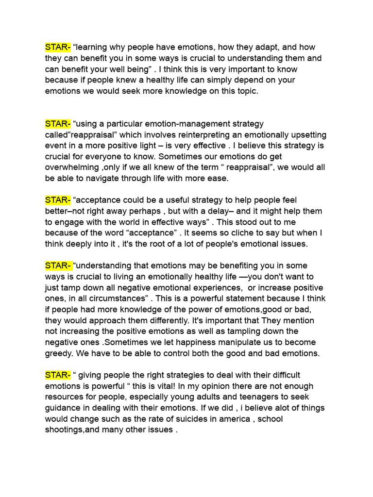 Emotions Text Chart | PDF