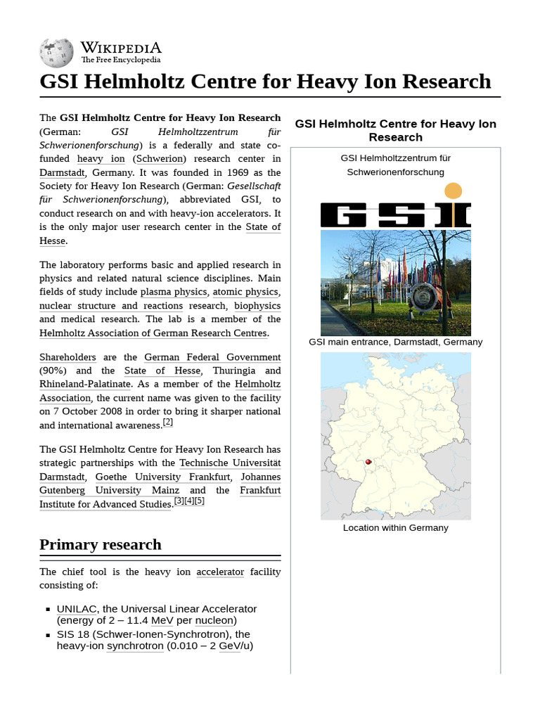 GSI Helmholtz Centre For Heavy Ion Research | PDF | Physical Sciences ...
