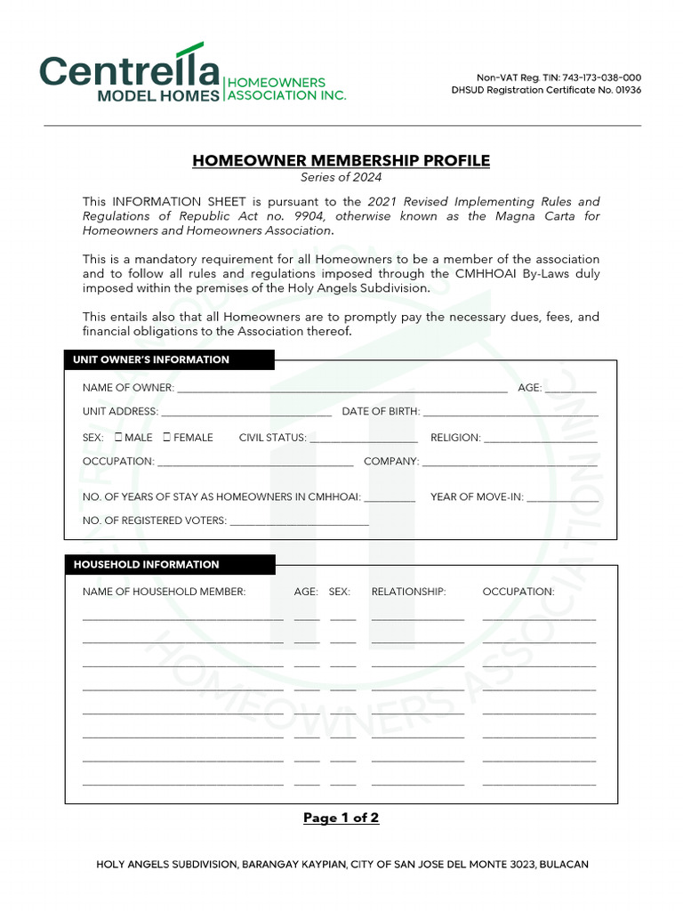 Homeowner Membership Profile 2024 | PDF