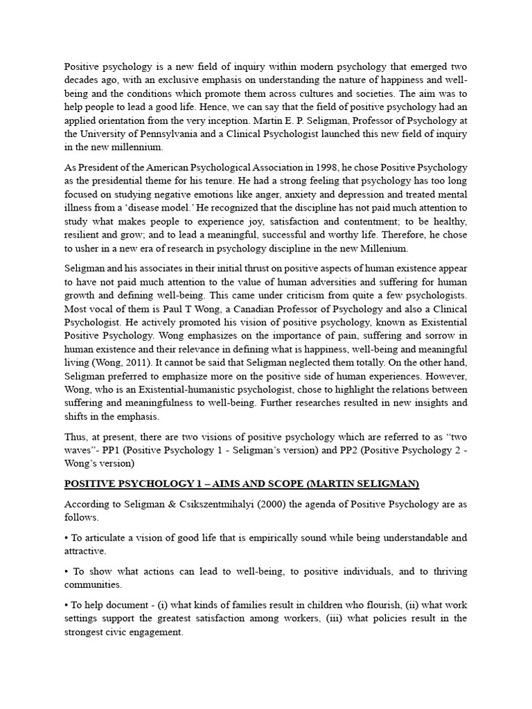 Introduction To Positive Psychology | PDF | Positive Psychology ...