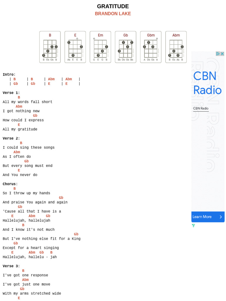 Ukulele Chords for "Gratitude" | PDF | Bible | Songs