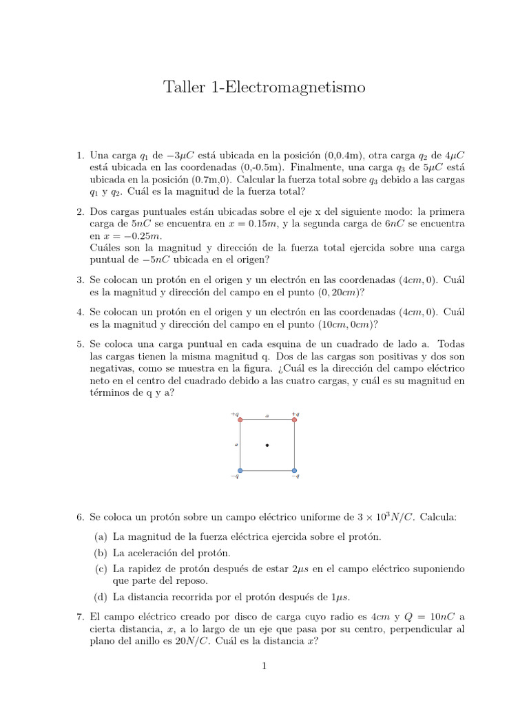 Taller 1 - Fisica | PDF | Campo eléctrico | Fuerza