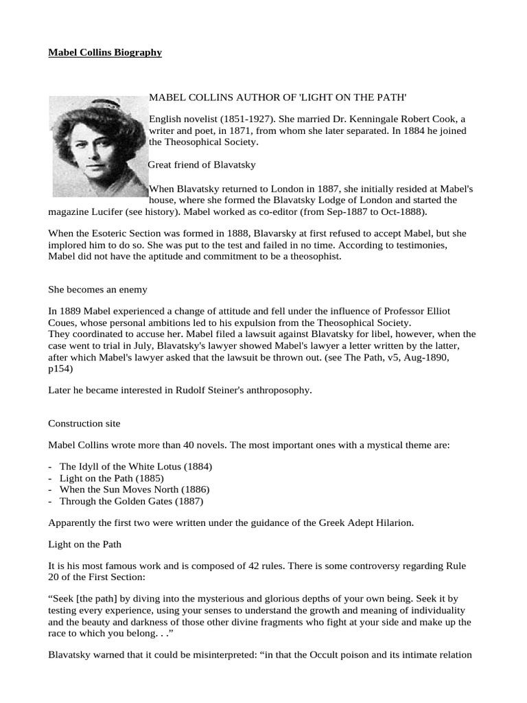 Biography of Mabel Collins | PDF | Helena Blavatsky | Theosophy