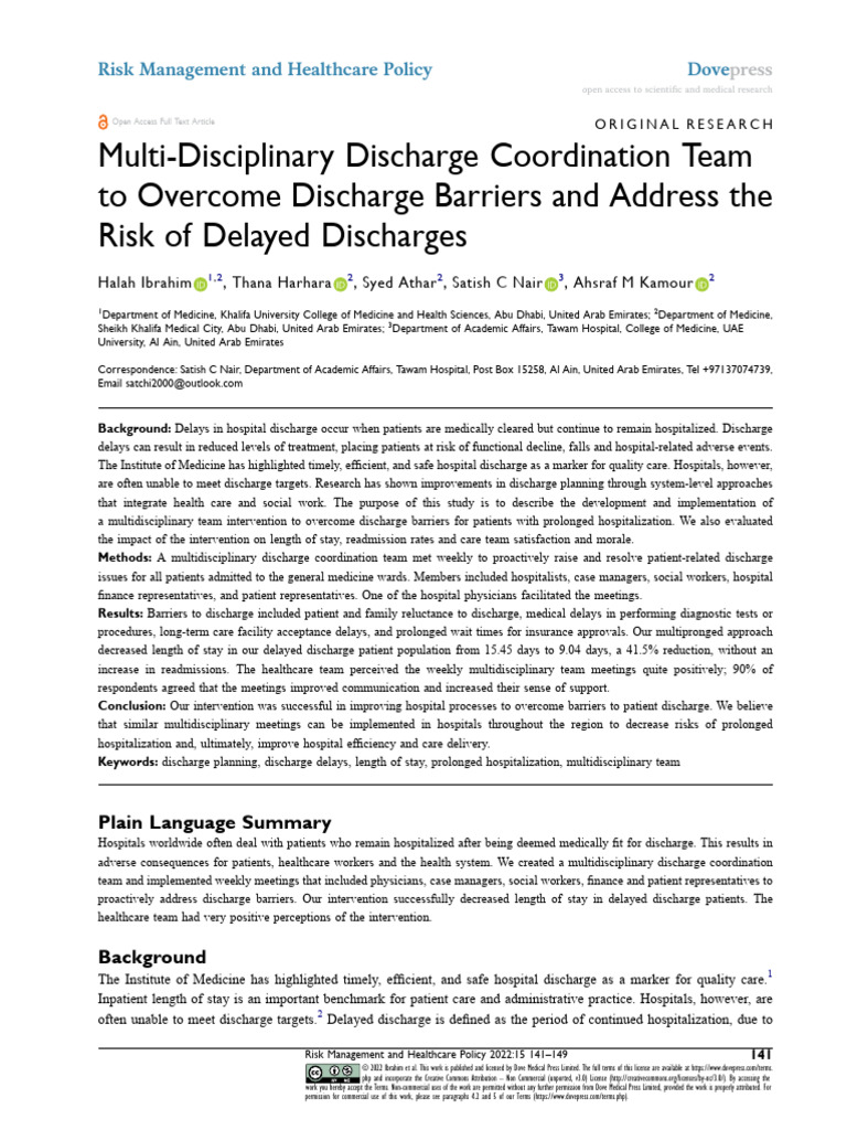 discharge team paper | PDF | Patient | Hospital