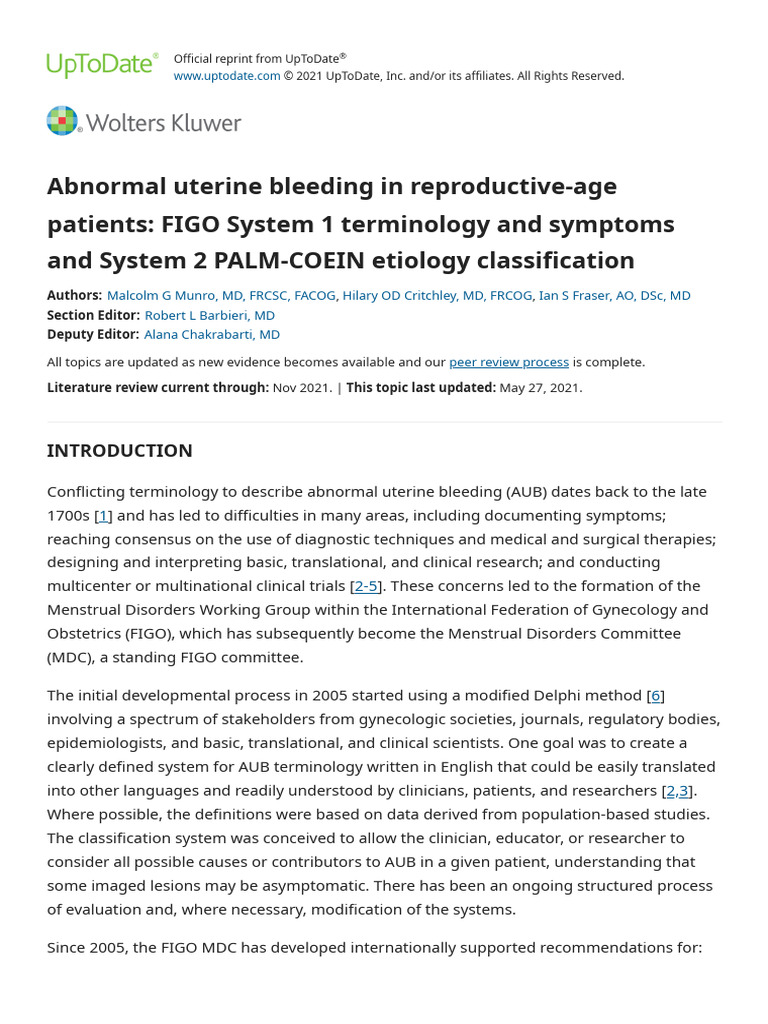 Abnormal Uterine Bleeding in Reproductive-Age Patients - FIGO System 1 ...