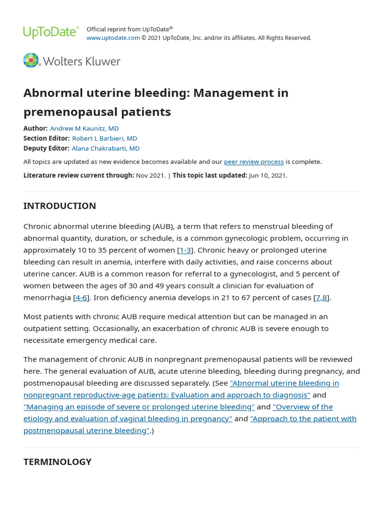Abnormal uterine bleeding_ Management in premenopausal patients ...