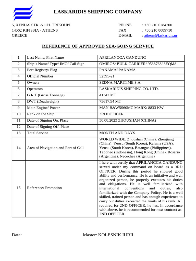 Certificate of Sea Service - 3rd Off Gandung | PDF | Shipping | Freight Transport