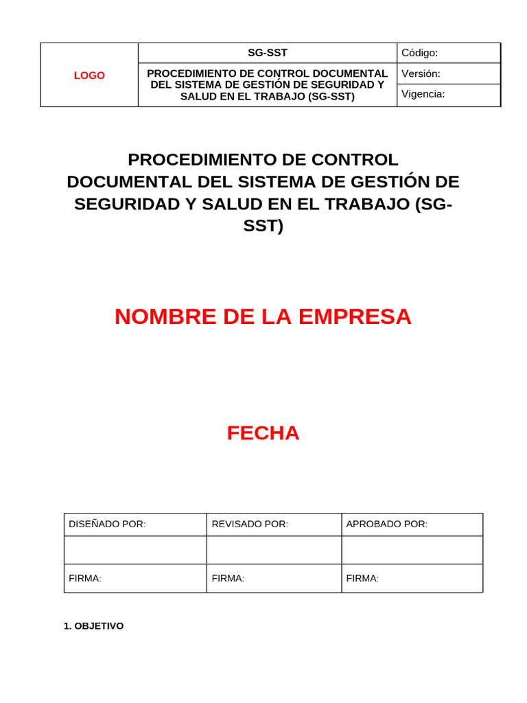 Procedimiento de Control Documental Del Sistema de Gestión de Seguridad y Salud en El Trabajo ...