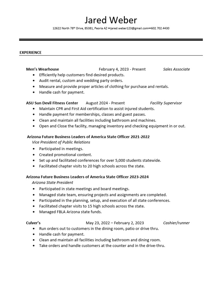 Jared-Weber Resume PDF | PDF | Arizona State University