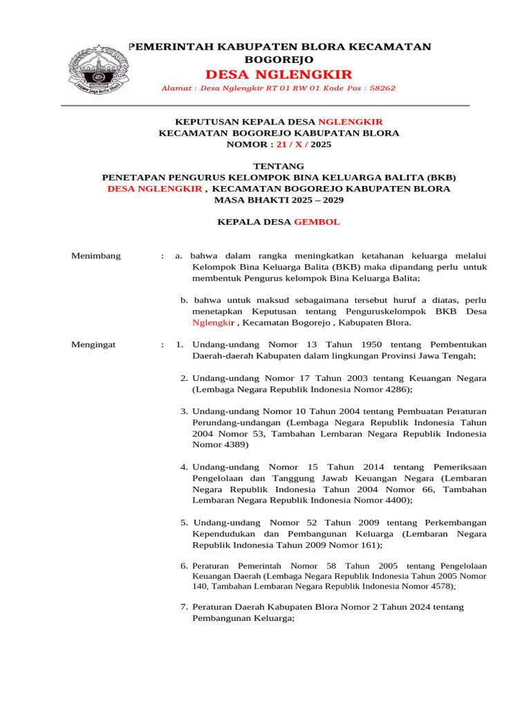 CONTOH SK BKB DESA NGLENGKIR (1) | PDF