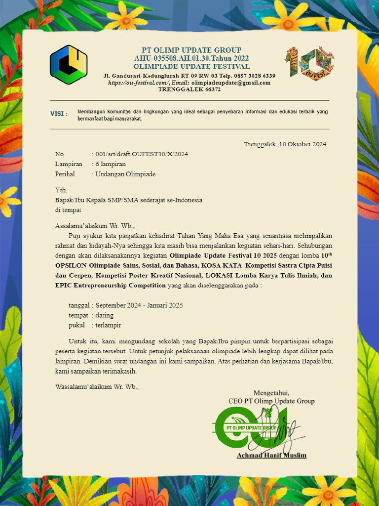 Surat Undangan OU Festival 10 | PDF