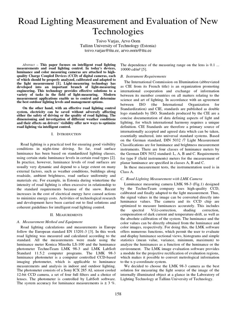 Road Lighting Measurement and Evaluation | PDF | Lighting | Camera