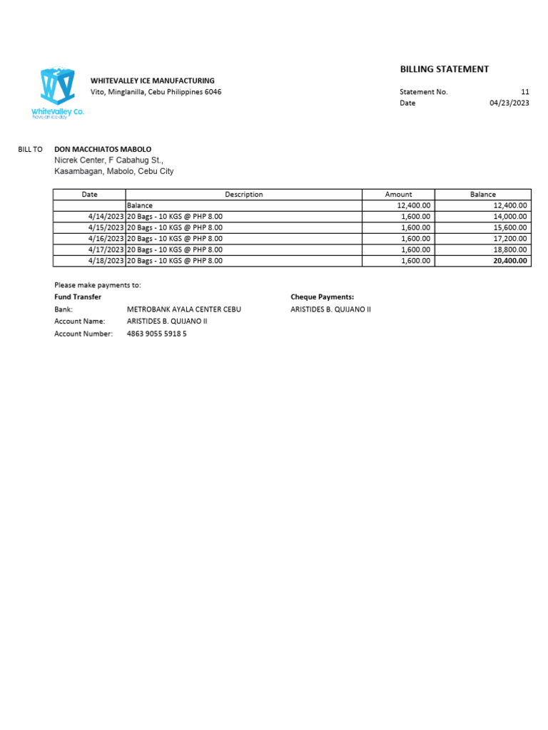 DM Mabolo Billing Statement#11 | PDF