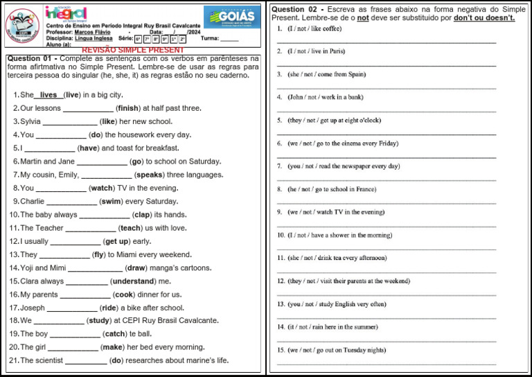 Simple Present - Review - Affirmative and Negative Forms | PDF