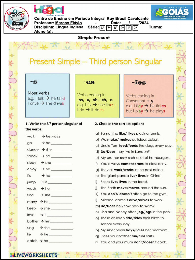 Simple Present - Third Person, +, - and ? | PDF