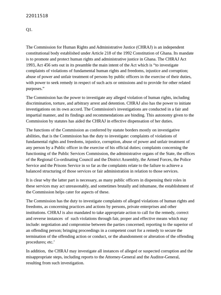 CHRAJ: Upholding Human Rights in Ghana | PDF | Treaty | Human Rights
