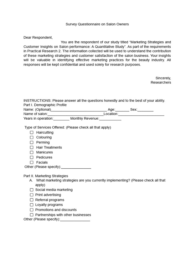 Survey Questionnaire - pr2 - Group5 | PDF | Marketing Strategy | Social Media Marketing