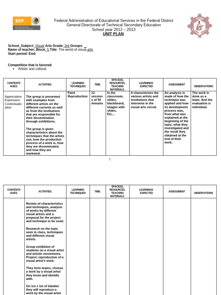 Didactic Planning 3rd Grade | PDF | Composition (Visual Arts) | Image