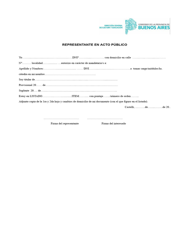 ACTA PODER FORMULARIO OFICIAL - Docx | PDF