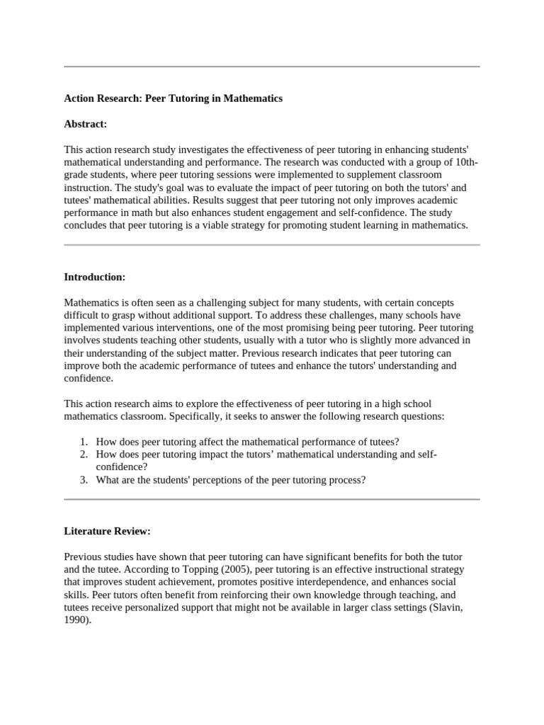 Peer Tutoring in Mathematics | PDF | Mathematics | Learning