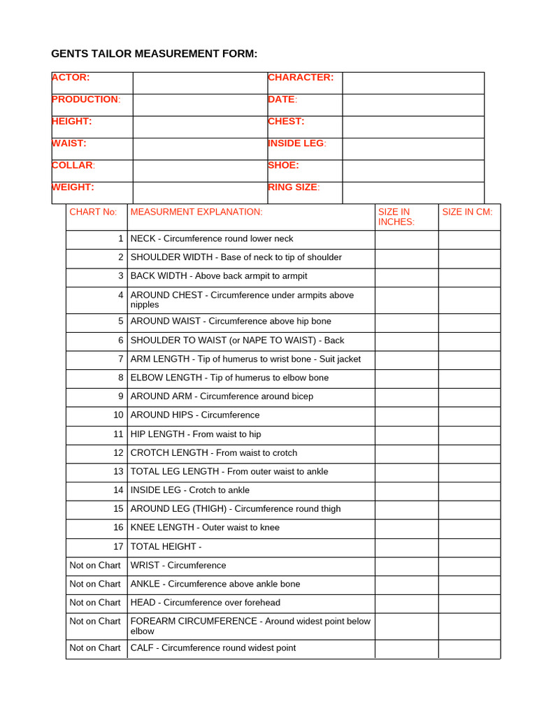 Men's Tailor Measurement Guide | PDF