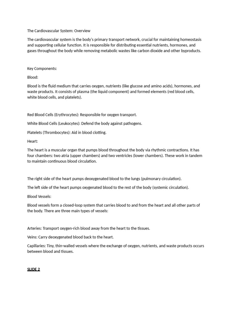 The Cardiovascular System EXPLANATION SCRIPT | PDF | Artery | Vein