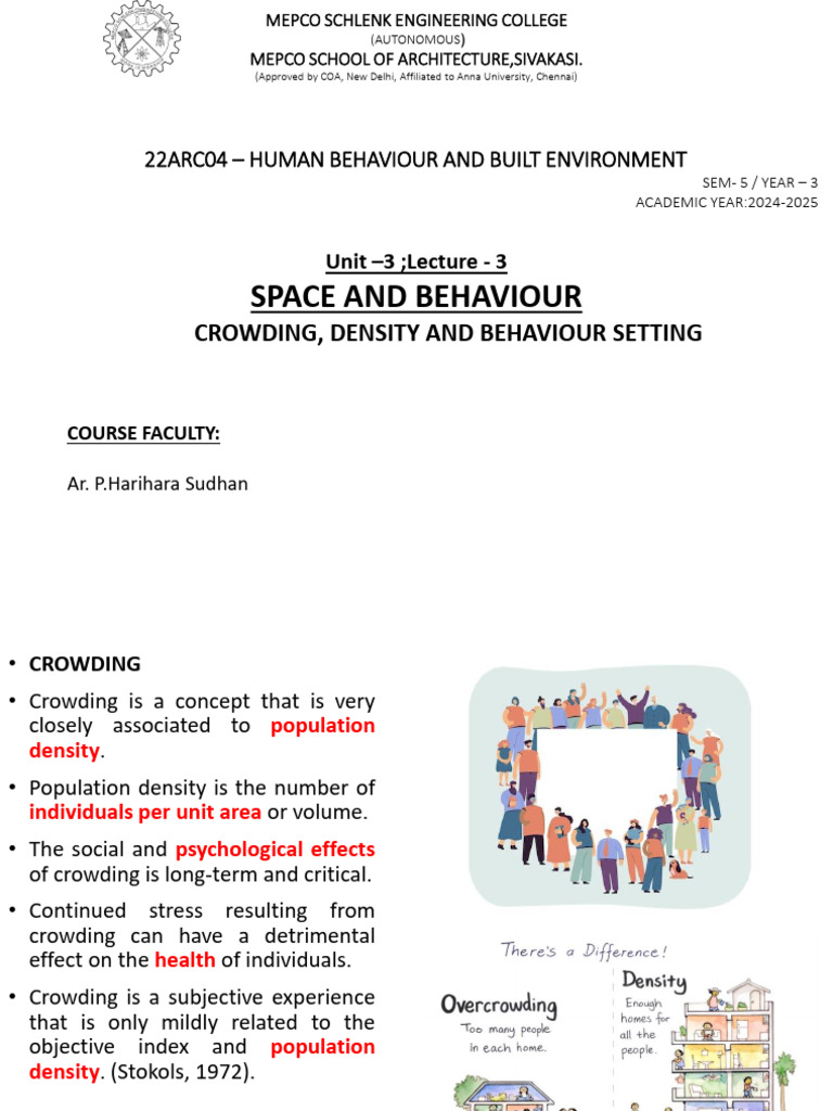 Unit 3 Lecture 3 Crowding, Behavioural Setting | PDF | Psychology | Behavioural Sciences