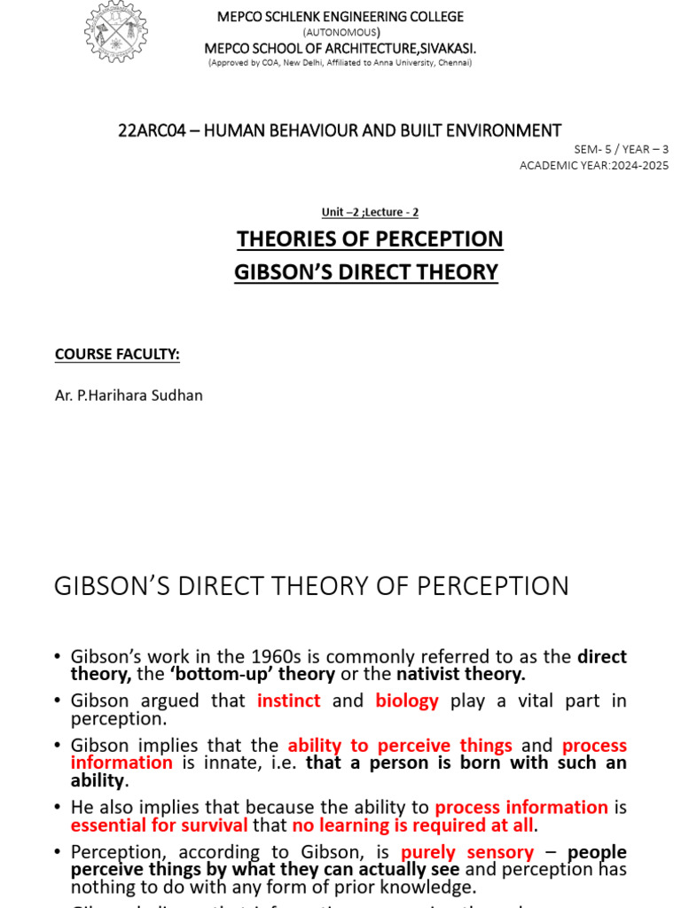 Gibson's direct theory | PDF | Perception | Mental Processes