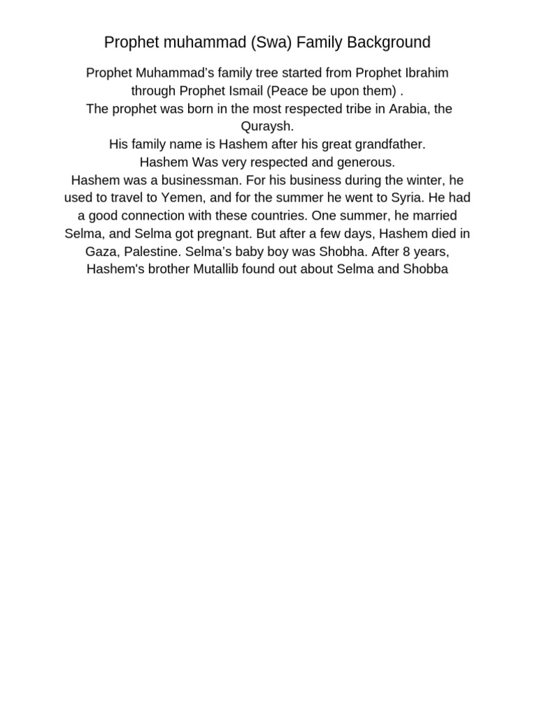 Prophet Muhammad (Swa) Family Background | PDF