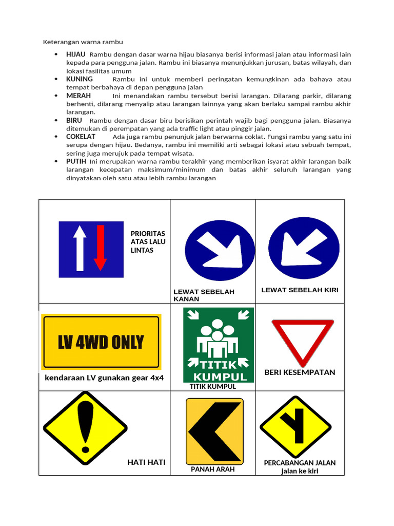 Keterangan Warna Rambu Lalu Lintas | PDF