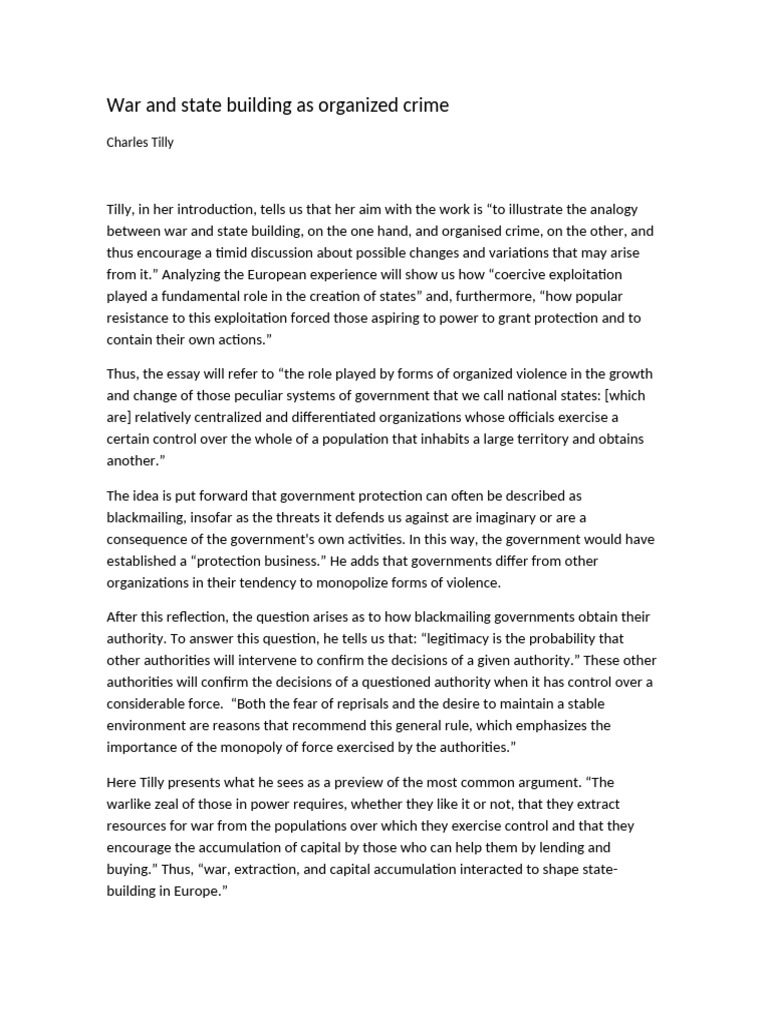 (Tilly) War and State Building As Organized Crime | PDF | Taxes | State ...