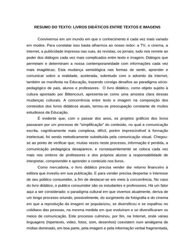 Resumo - LIVROS DIDÁTICOS ENTRE TEXTOS E IMAGENS | PDF | Imagem ...