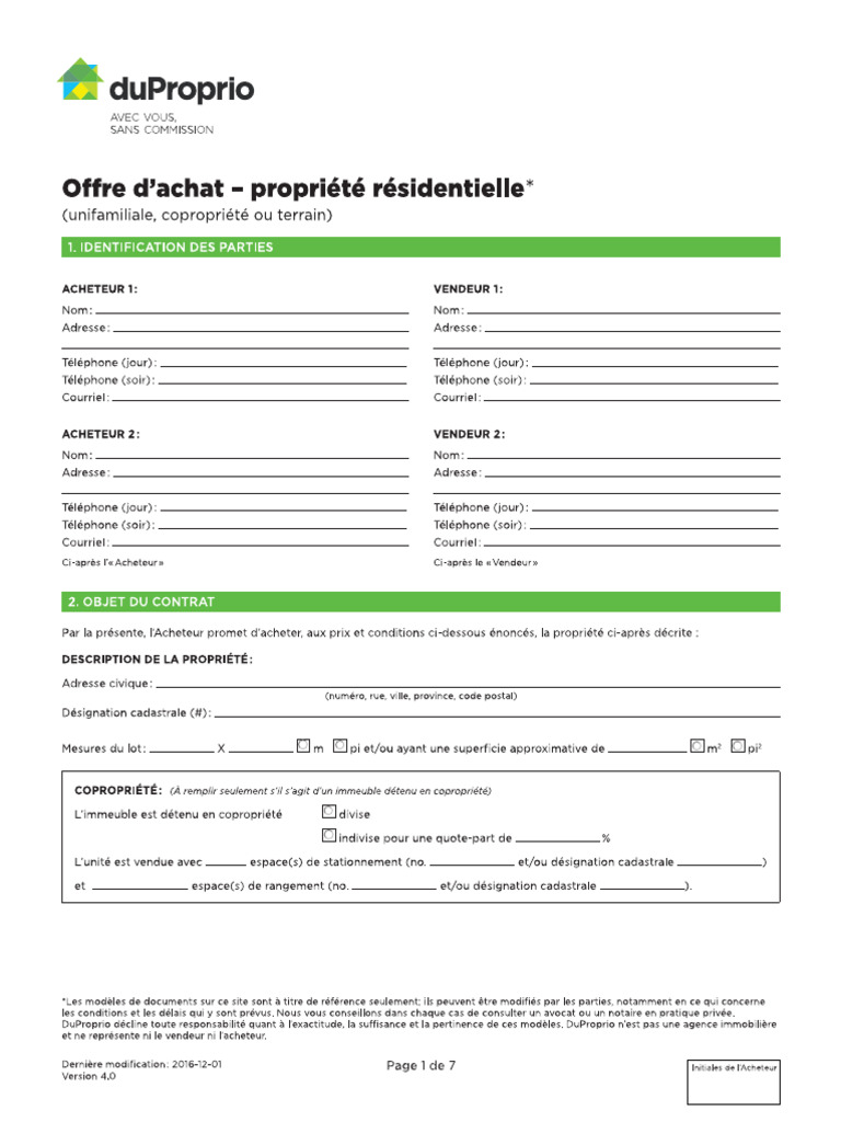 Offre D Achat Propriete Residentielle | PDF