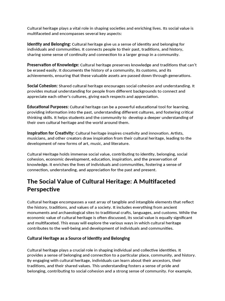 The Social Value of Cultural Heritage | PDF | Cultural Heritage ...