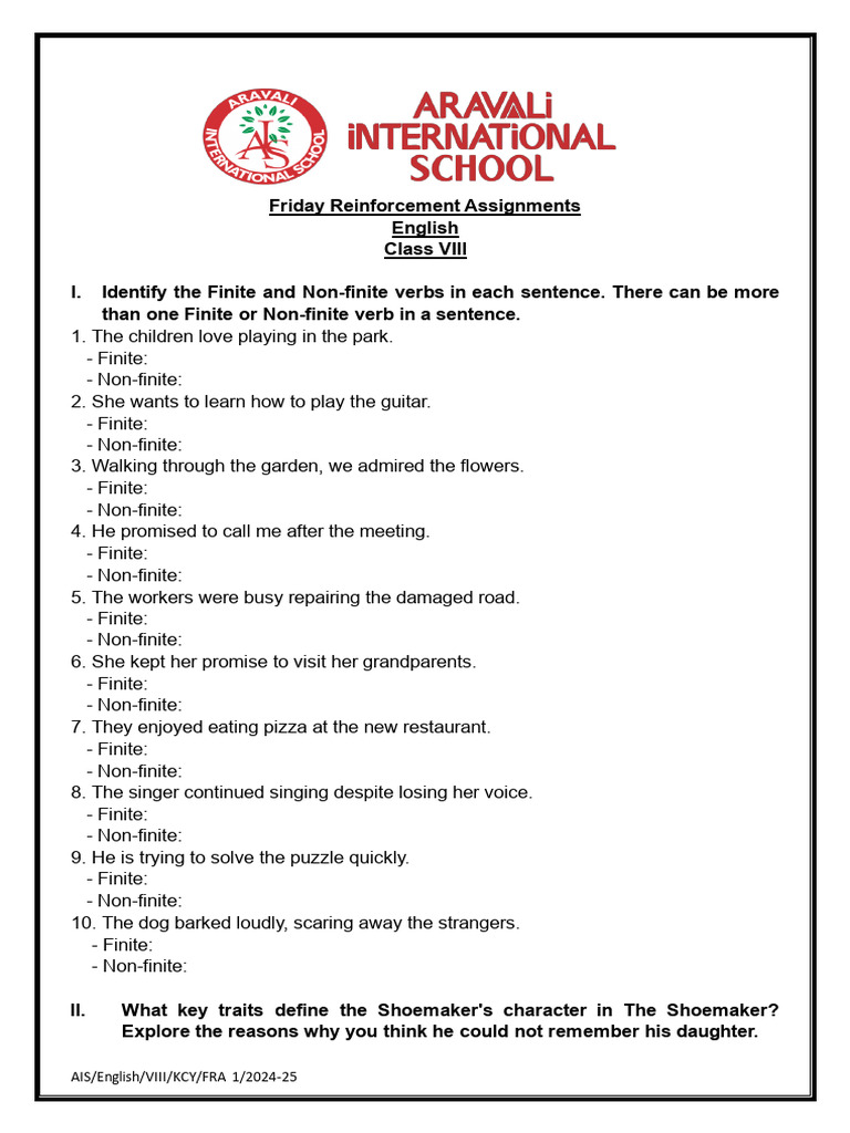 Friday Reinforcement Assignments - Class VIII - English | PDF