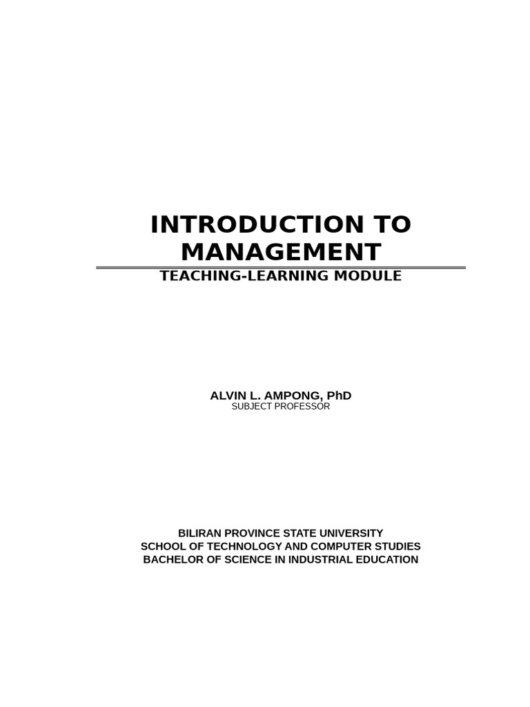 MODULE Introduction To Management 1 045548 | PDF | Leadership | Goal