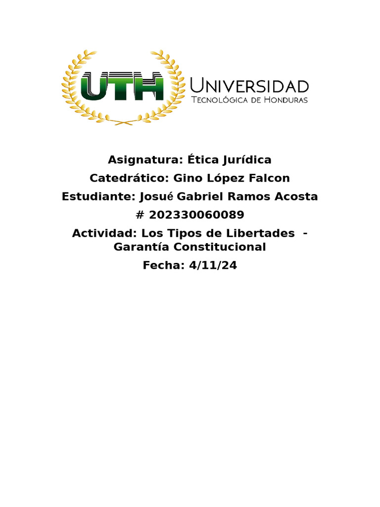 Tarea - Los Tipos de Libertades - Garantía Constitucional | PDF ...