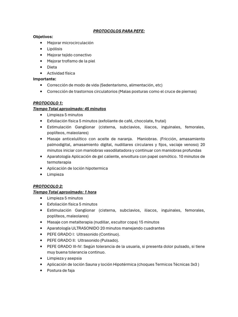 Protocolo PEFE: Tratamientos y Grados | PDF