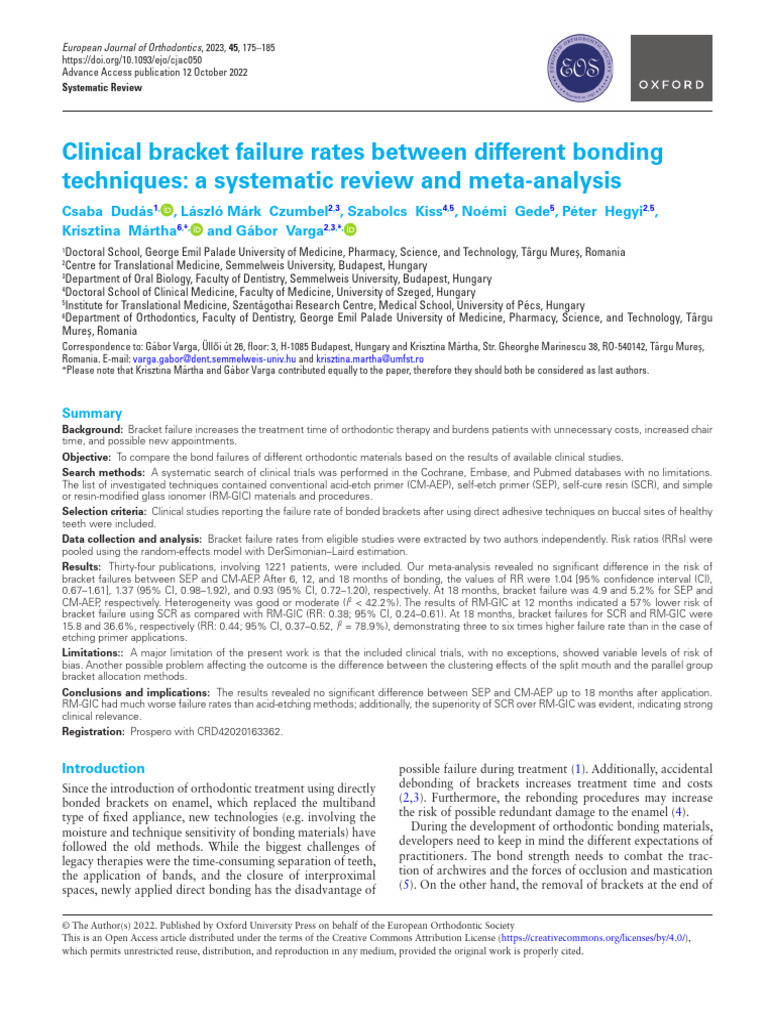 ART 1° Clinical bracket failure rates between different bonding | PDF ...