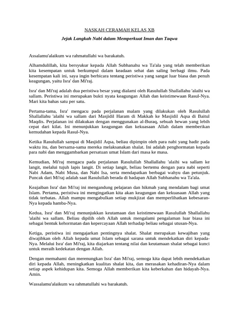 Naskah Ceramah Kelas XB | PDF