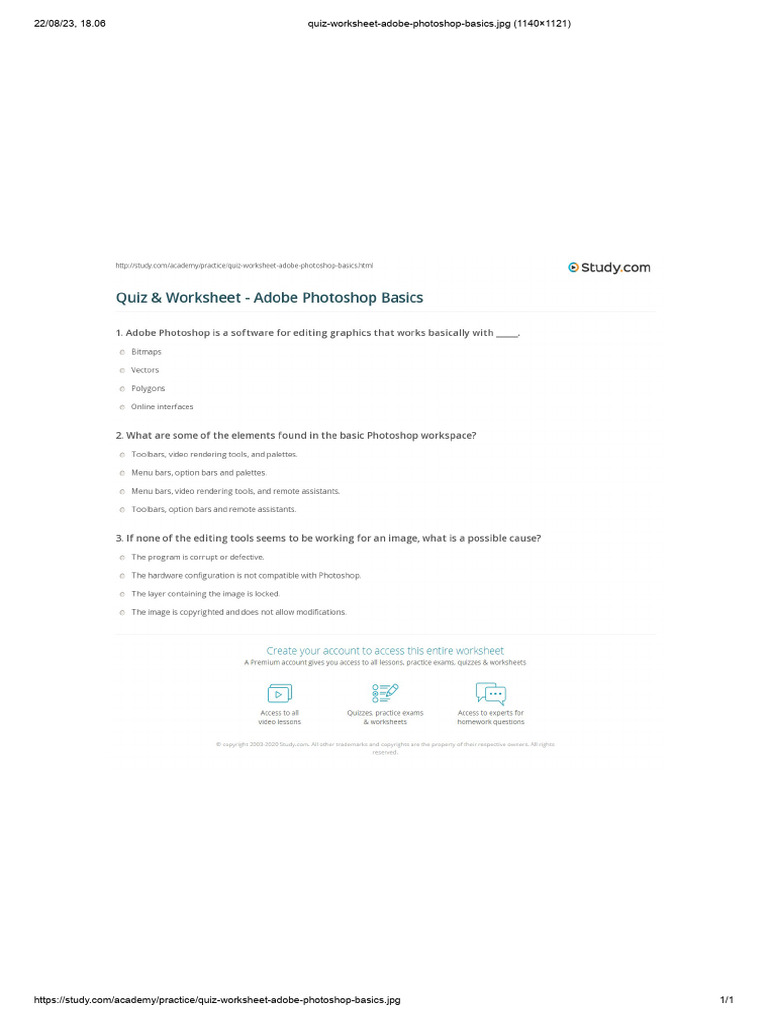 Quiz Worksheet Adobe Photoshop Basics | PDF