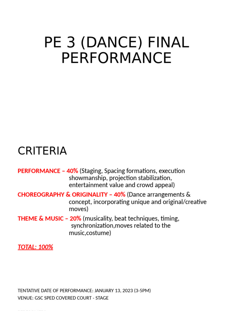 Pe 3 Dance Final Performance | PDF