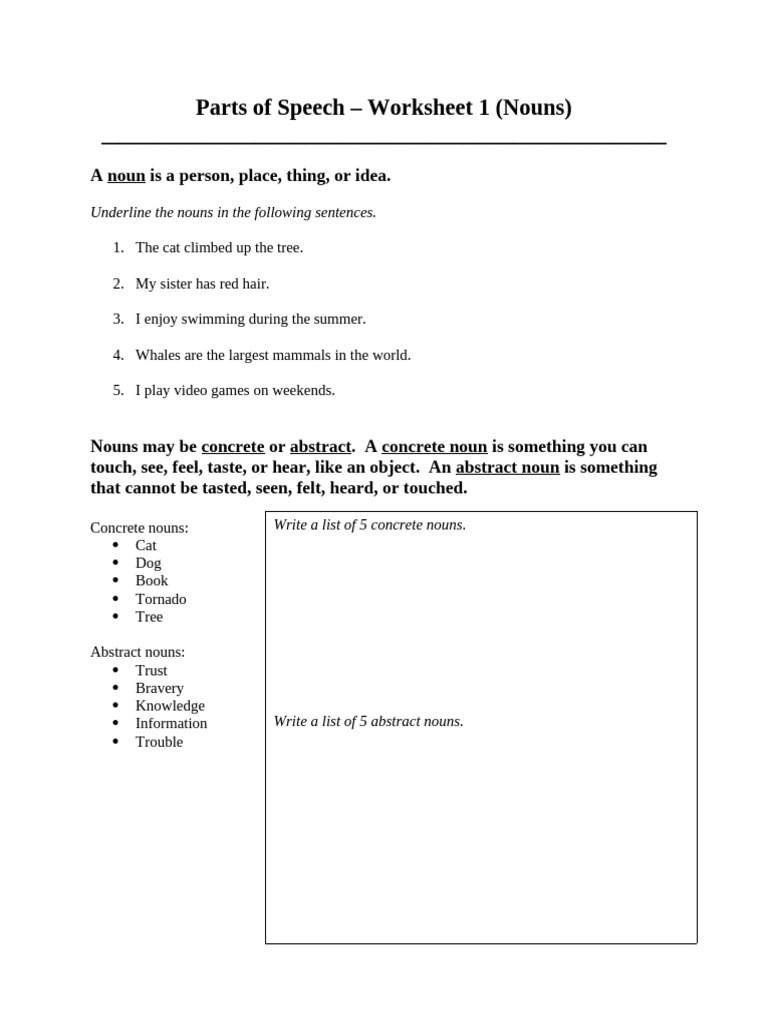 Nouns Worksheet and Exercises | PDF | Adjective | Part Of Speech